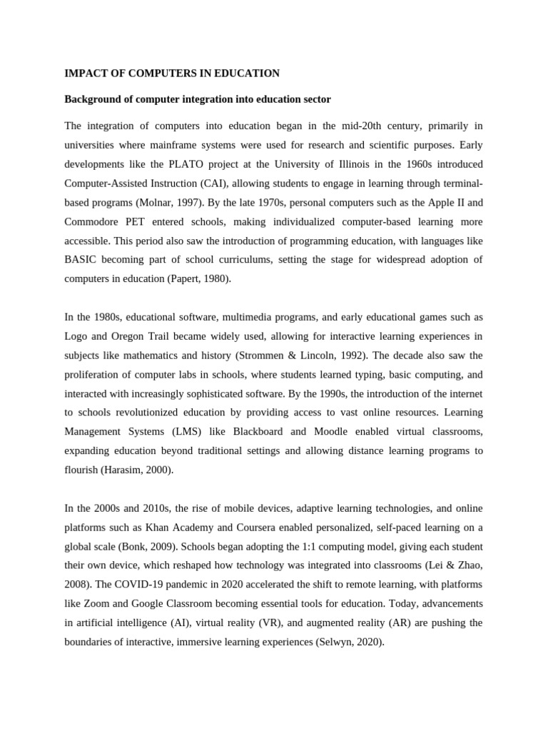 Impact of Computers in Education | PDF