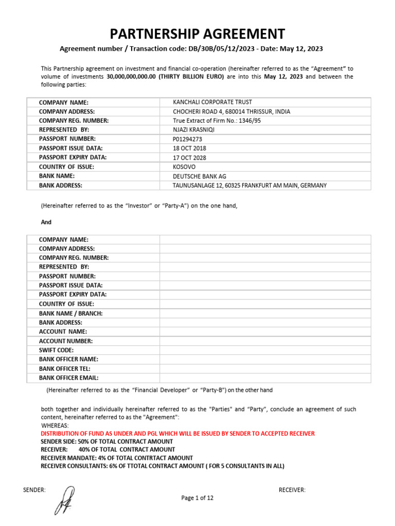 30 B Euro 5tgpi Cash Transfer MT 103 Agreement 8-6 | PDF