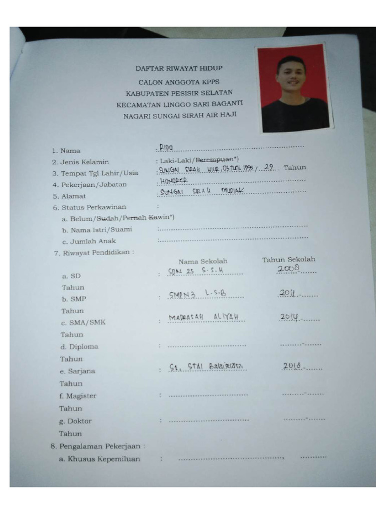 Daftar riwayat hidup_Rido - Rido | PDF