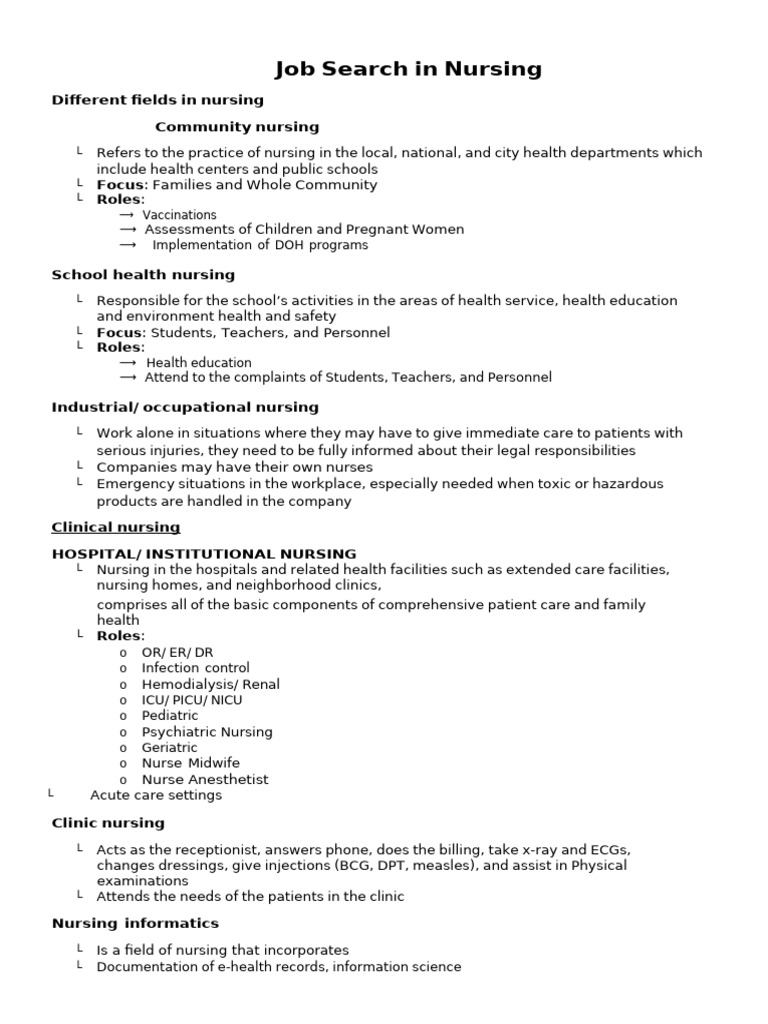 Handout 2 Job Search in Nursing | PDF