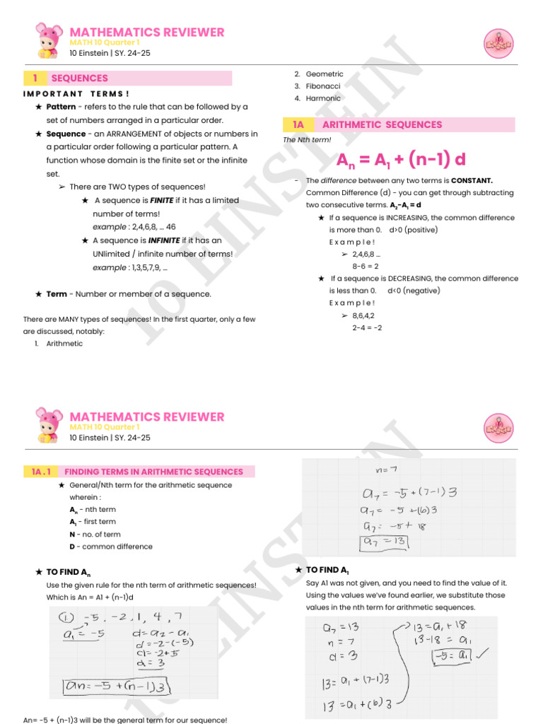 Mathematics Reviewer g10 q1 24-25 | PDF