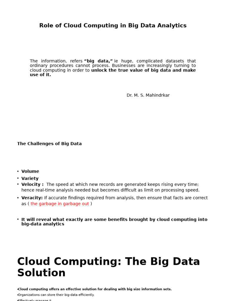 Role of Cloud Computing in Big Data Analytics | PDF