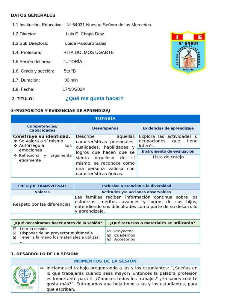 Explorando Profesiones en Tutoría | PDF | Aprendizaje | Crecimiento ...