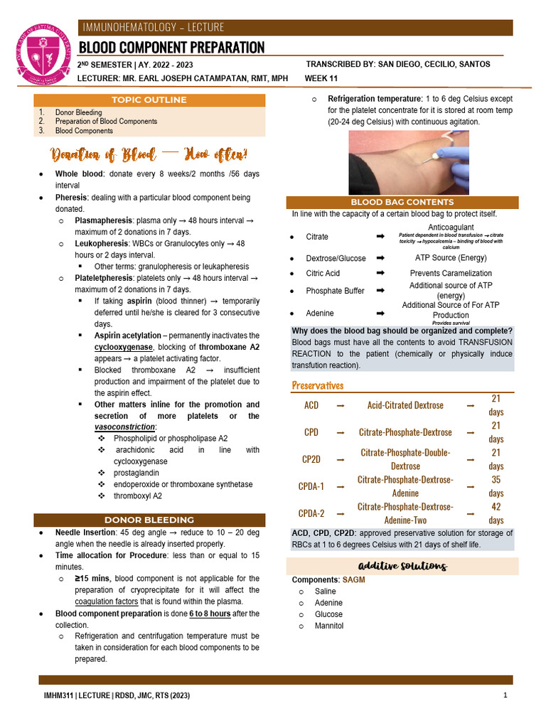 Week 11 - Blood Component Preparation | PDF