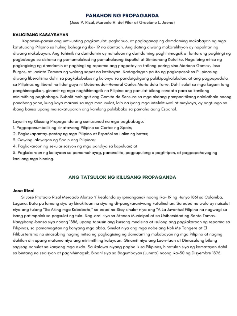 Panahon ng Propaganda sa Pilipinas | PDF | Tagalog Language | Philippines