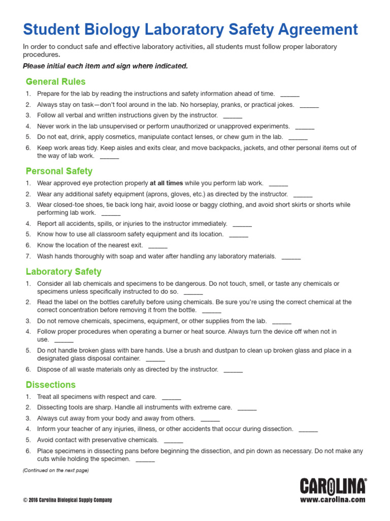 Biology Lab Safety Agreement | PDF | Optics | Equipment