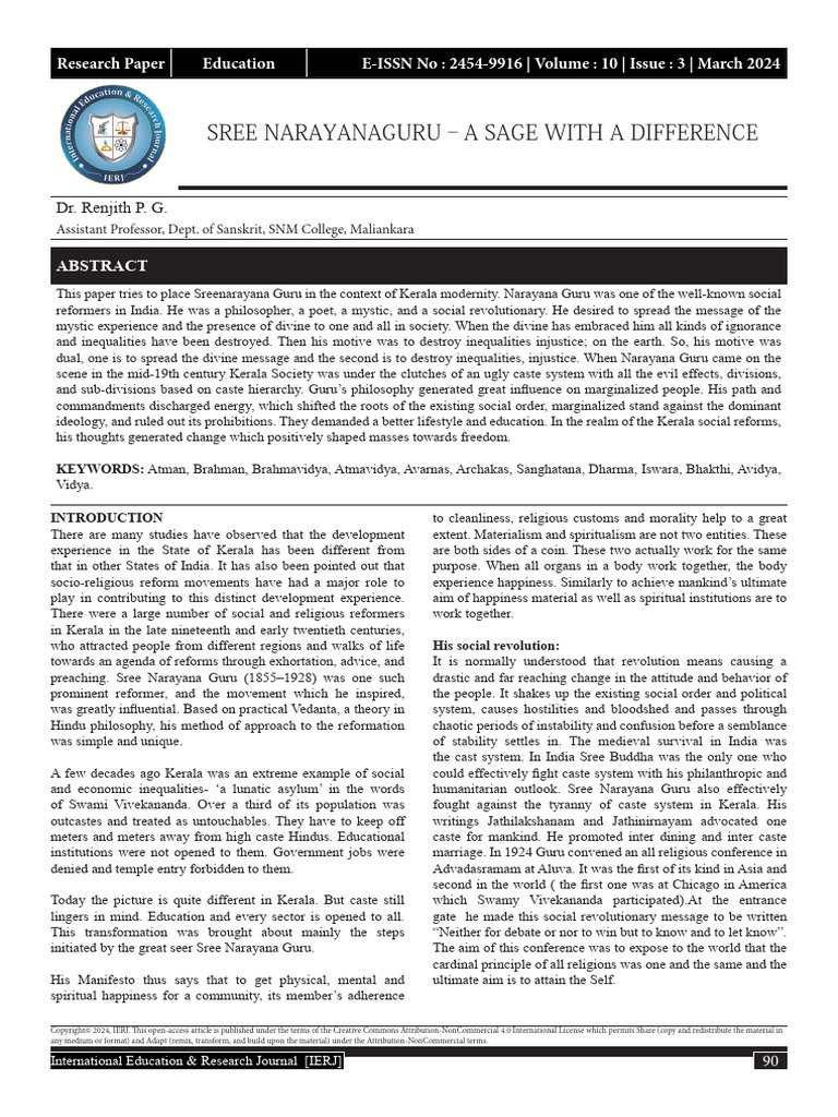 Sree Narayanaguru - A Sage With a Difference | PDF