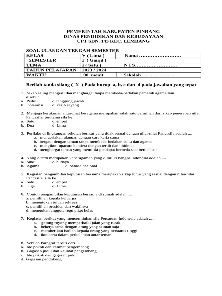 Soal tema 1 kls 5 | PDF