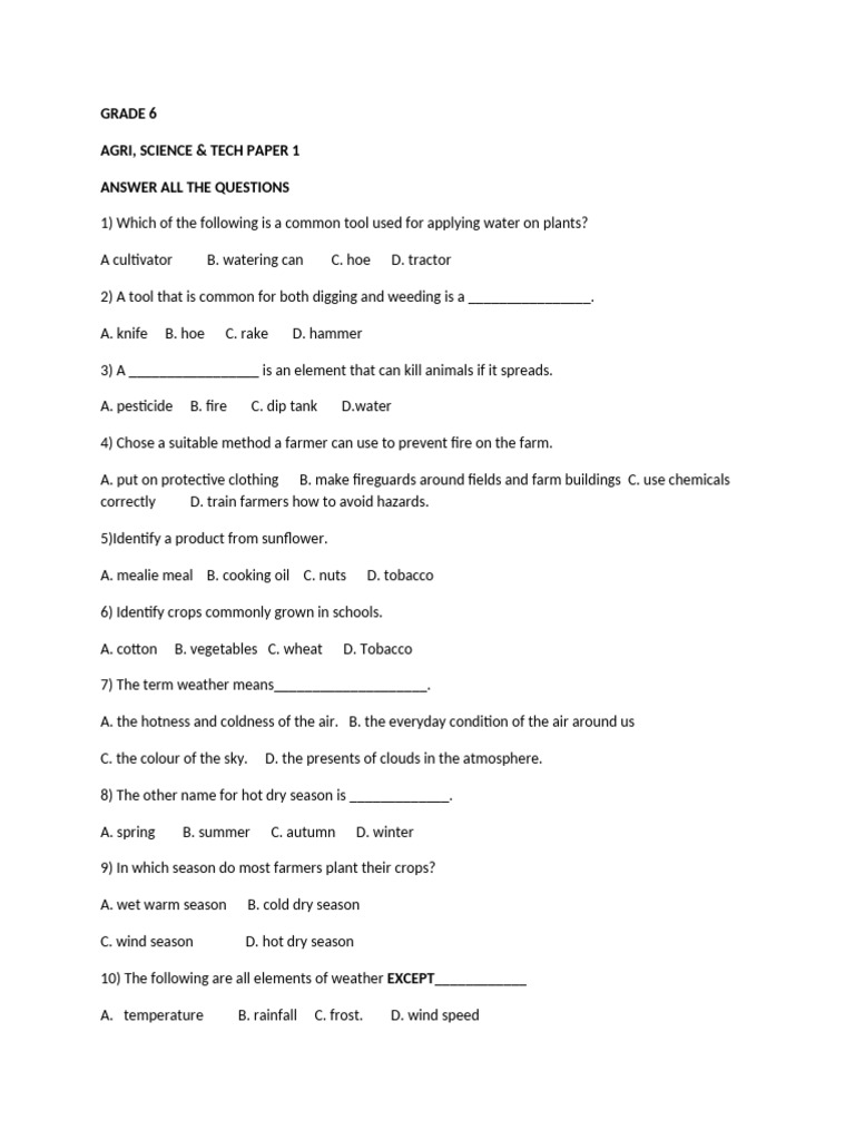 Grade 6 Agric, Scie &tech P1 | PDF