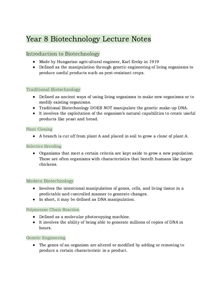 Biotechnology Lecture Notes | PDF