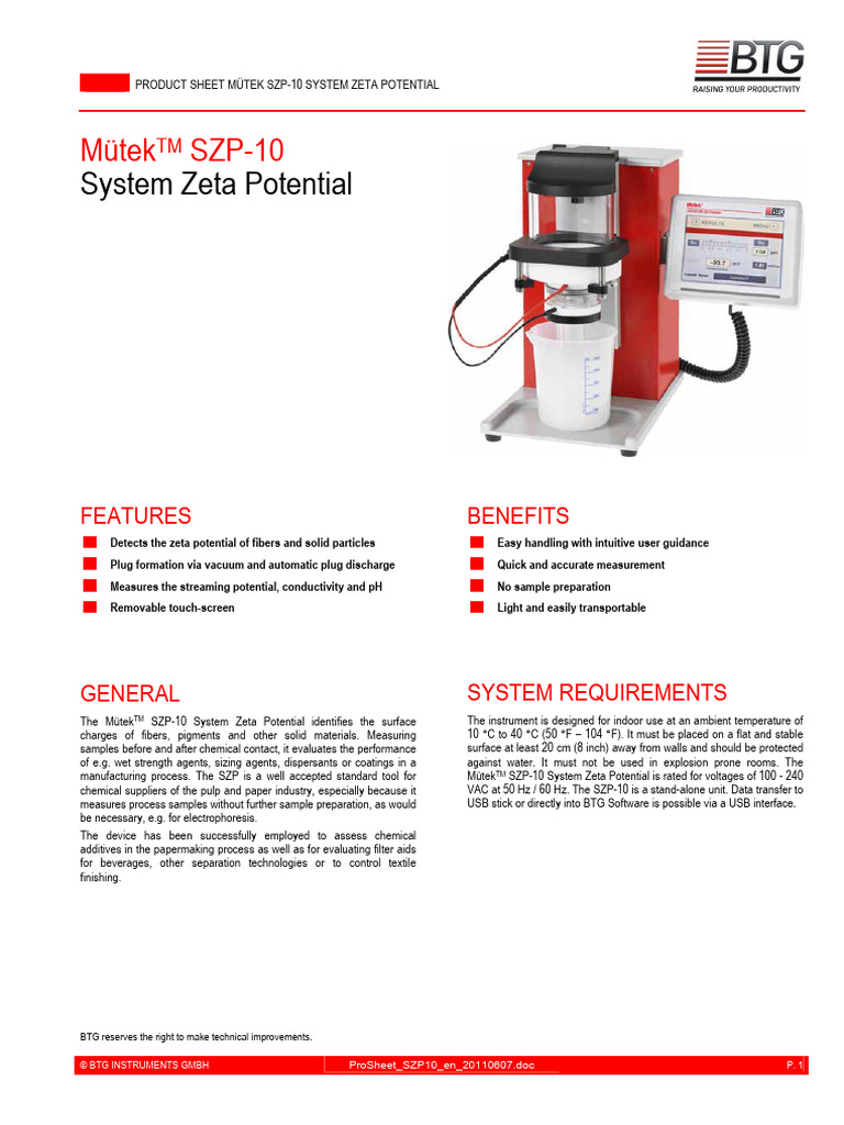 Zeta Potential - Mutek-SZP-10 | PDF