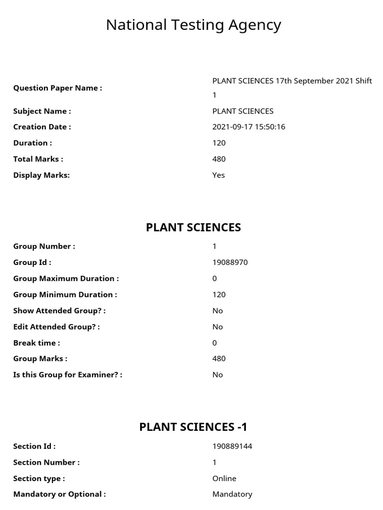 Icar PG Plant Sciences 2021 | PDF