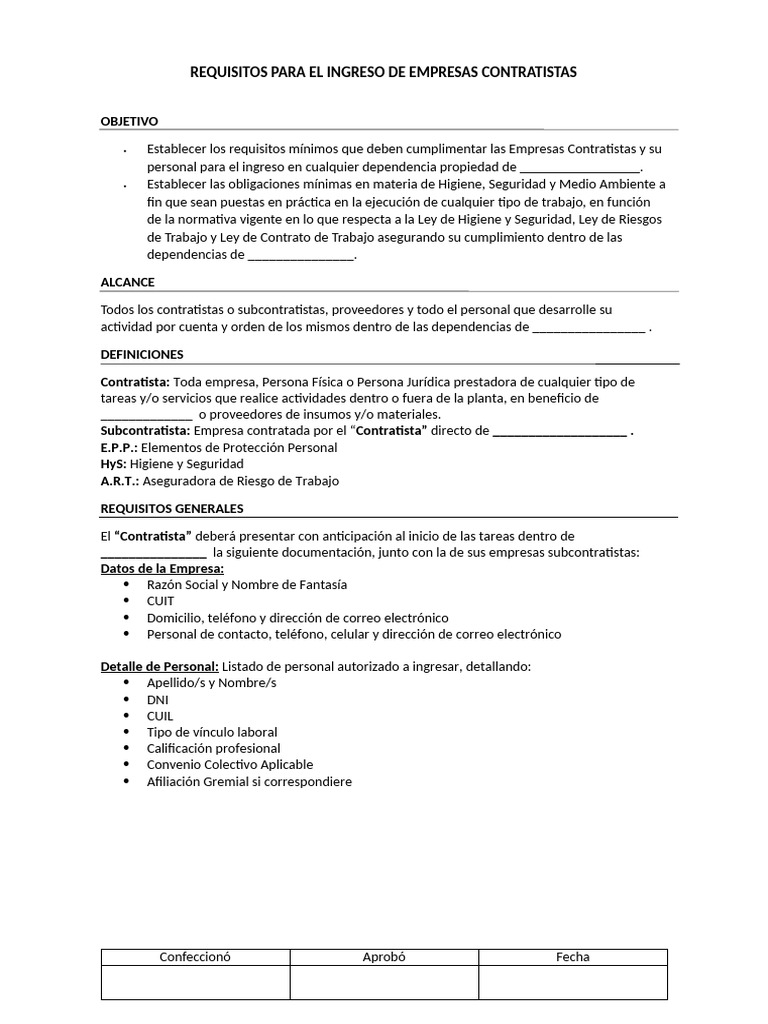 Requisitos para El Ingreso de Empresas Contratistas | PDF