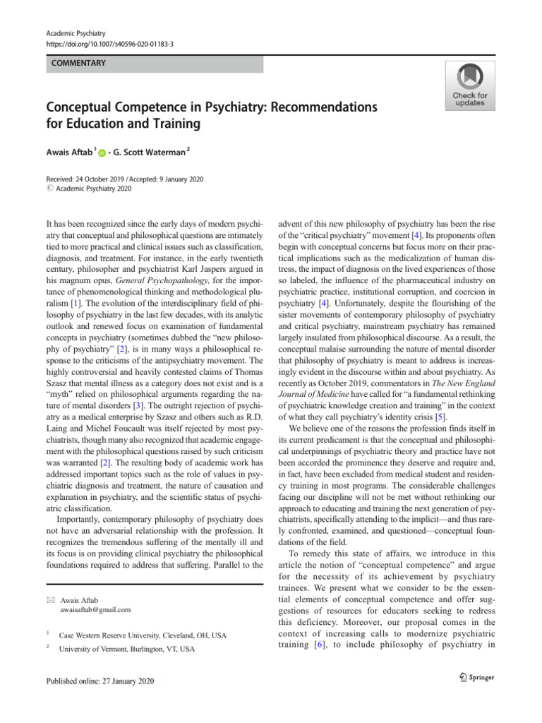Conceptual Competence in Psychiatry 2020 | PDF | Psychiatry | Mental ...