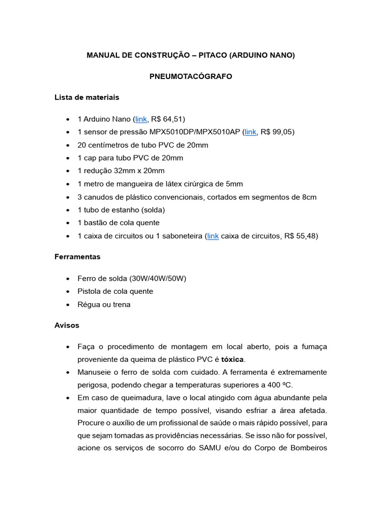 Manual Pitaco (Arduino Nano) - Atualizado | PDF