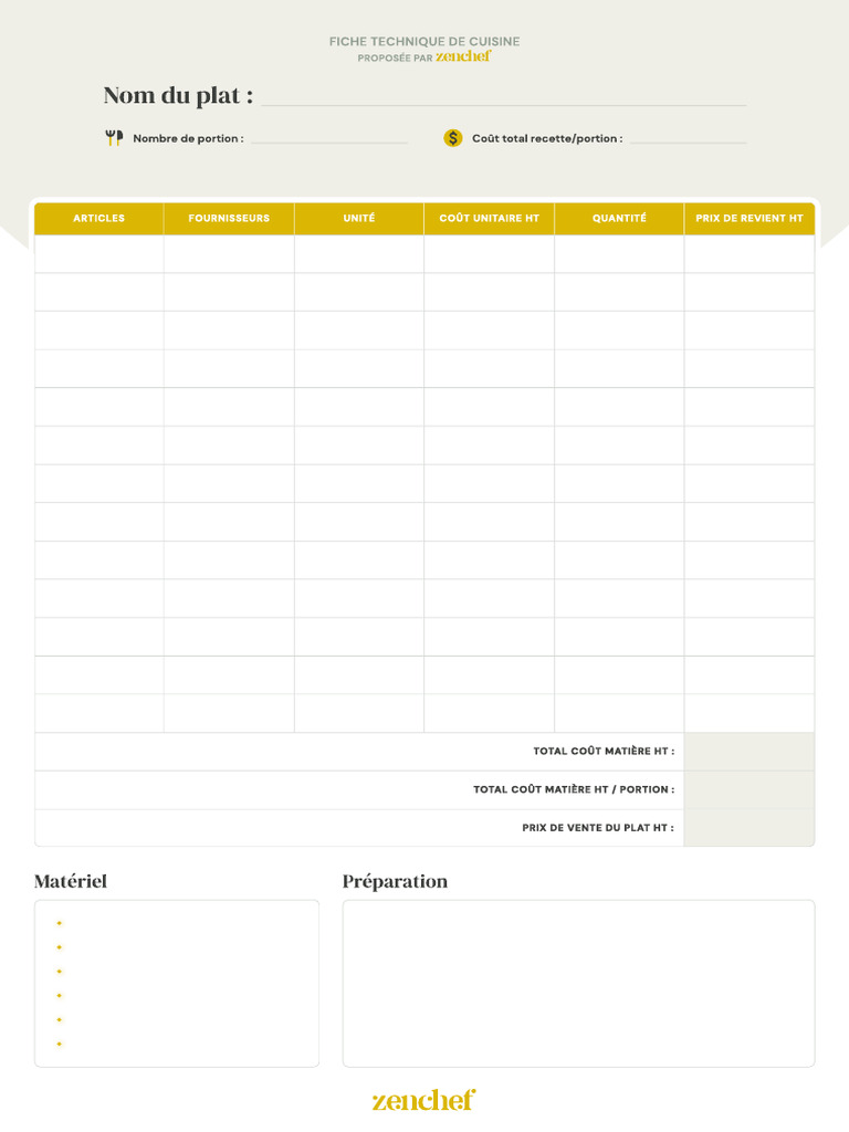 Fiche Technique de Cuisine | PDF Fiche Technique de Cuisine | PDF