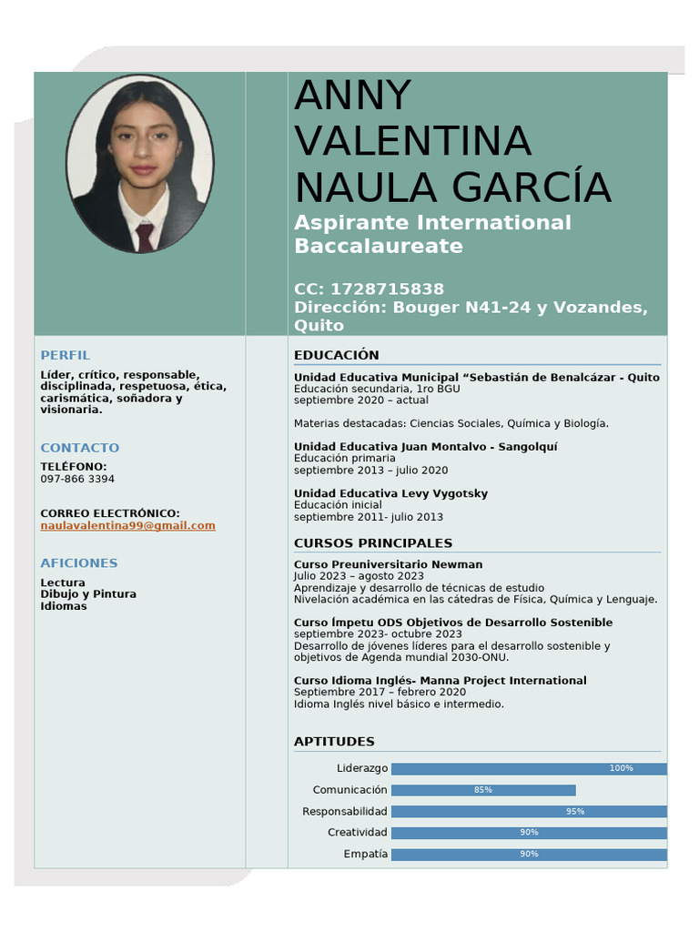 Cv. Anny Valentina Naula García | PDF