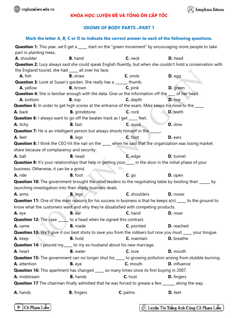 IDIOMS OF BODY PARTS –PART 1 | PDF