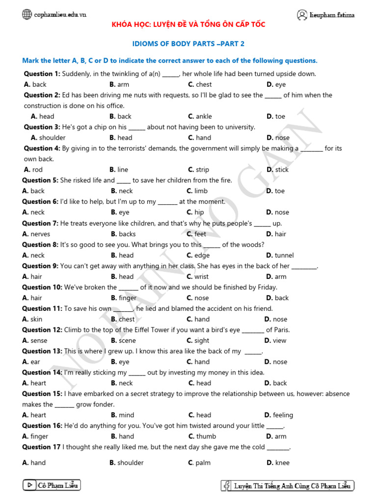 Idioms of Body Parts - Part 2 | PDF