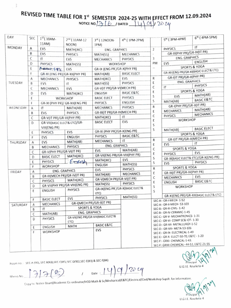 revised time 1st sem | PDF