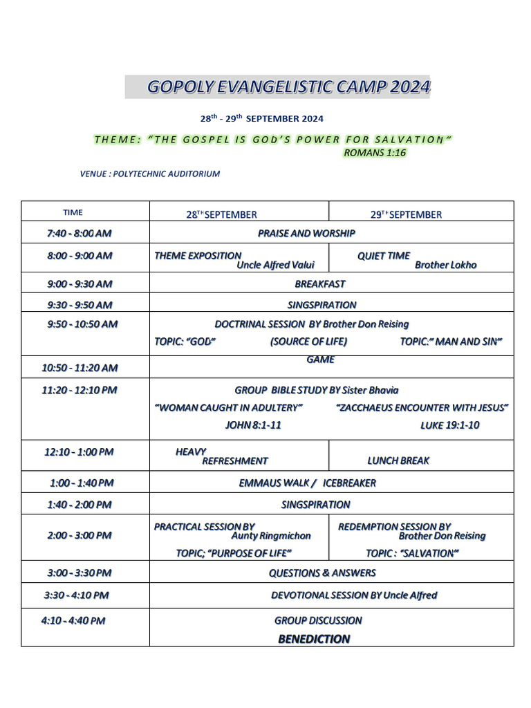 GOPOLY EVANGELISTIC CAMP 2024 (1) .Docx2 | PDF