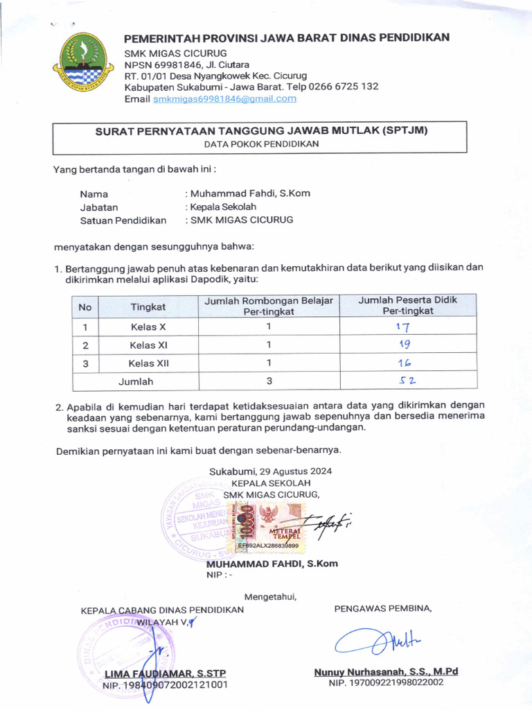 SPTJM SMK Migas Cicurug | PDF