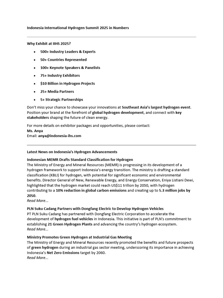 Indonesia International Hydrogen Summit 2025 In Numbers Pdf