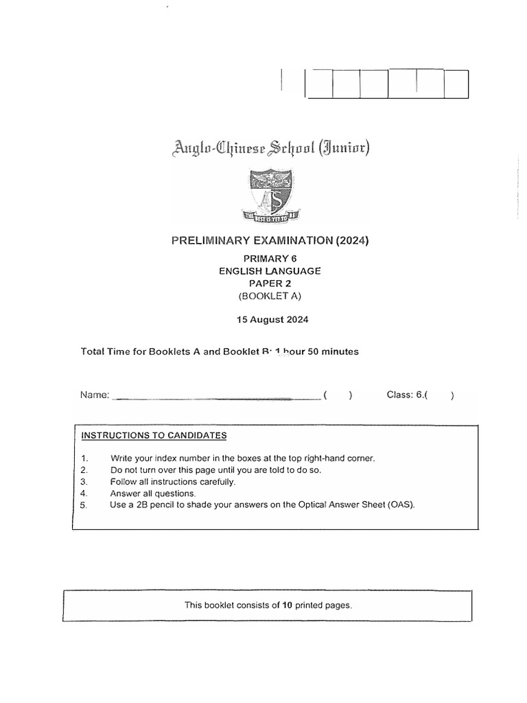 P6 English Prelim 2024 ACSJ Exam Papers | PDF