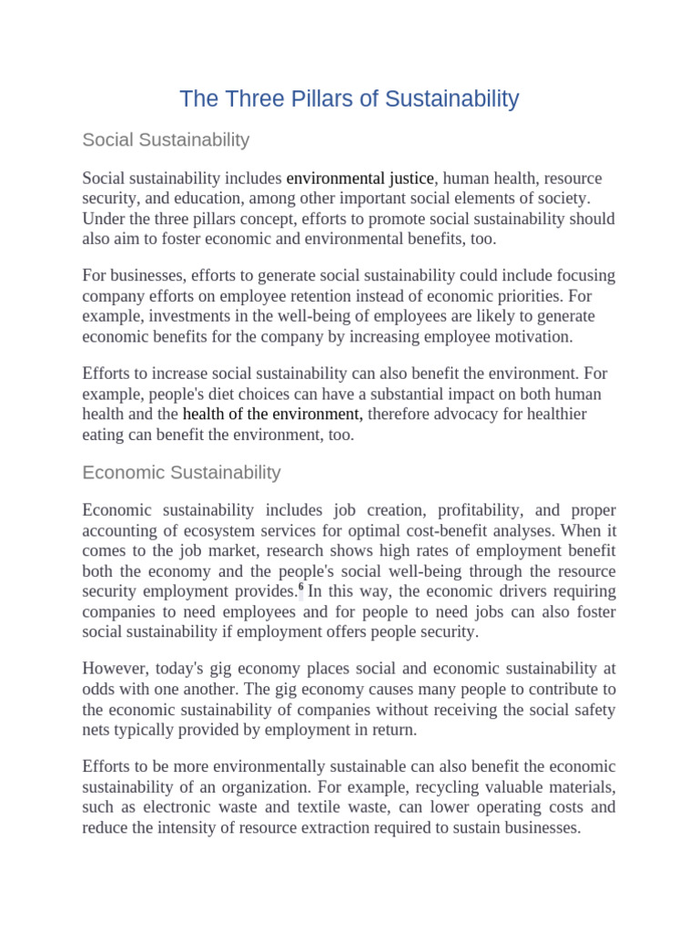 The Three Pillars of Sustainability | PDF