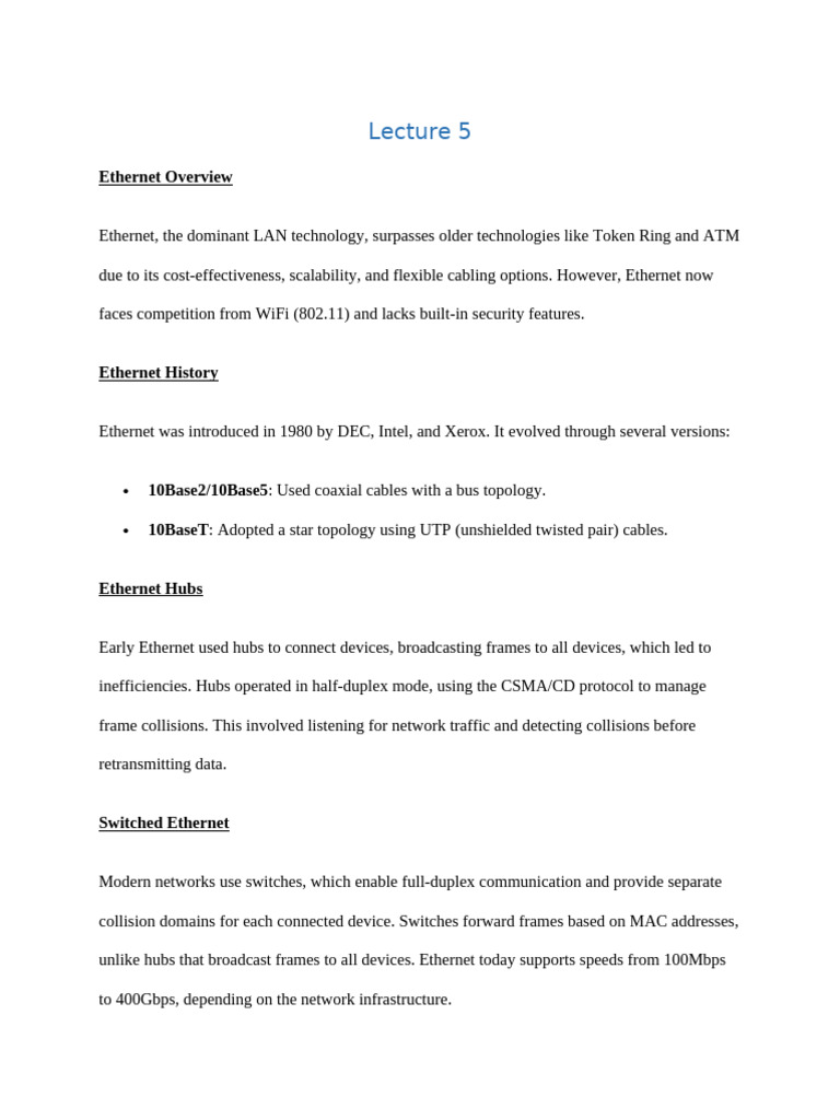 Lecture 5 Ethernet | PDF