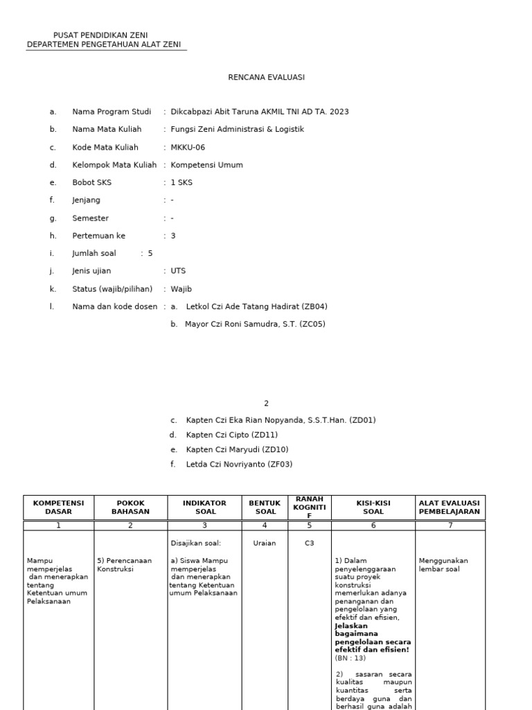 Rencana evaluasi UTS 3 | PDF