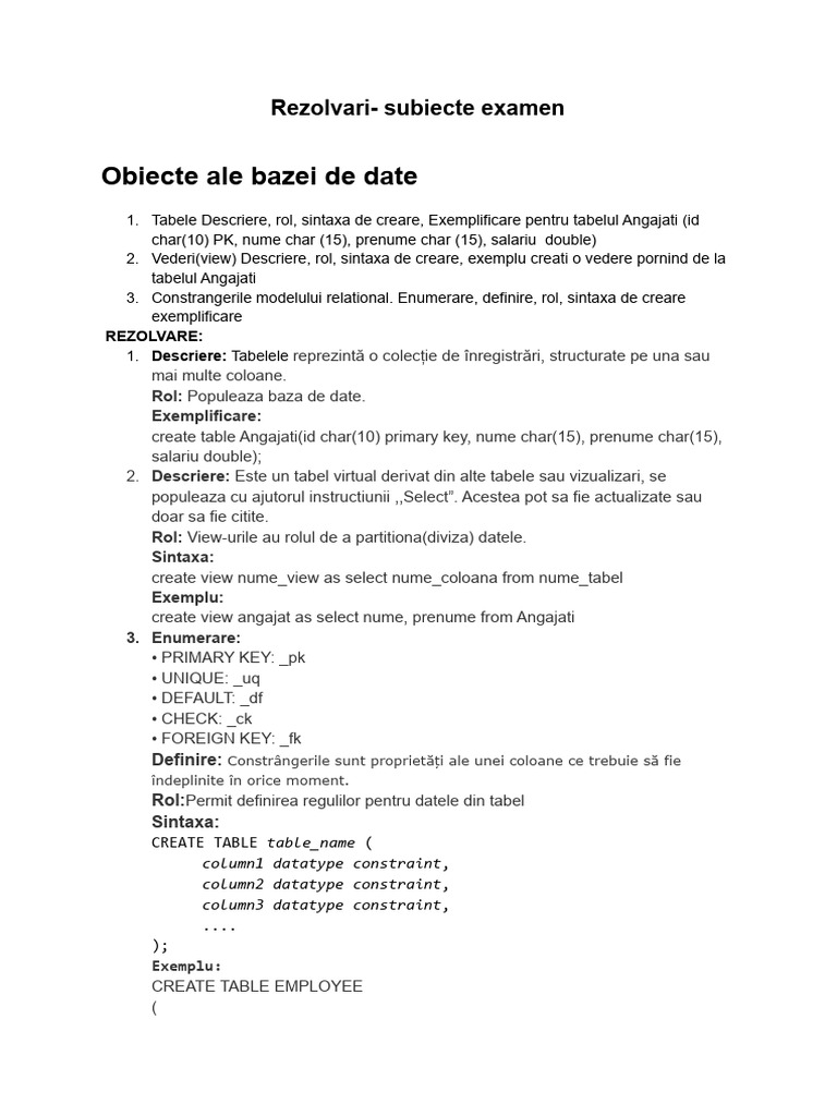 Rezolvari - Subiecte Examen | PDF