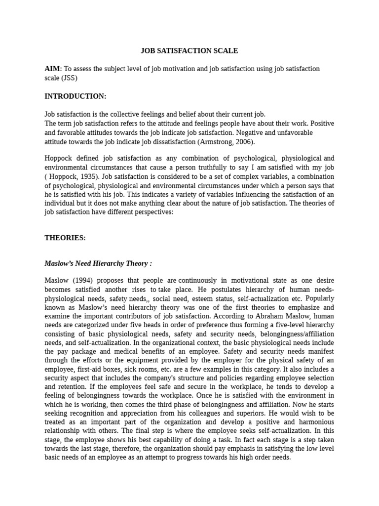 Job Satisfaction Scale | PDF