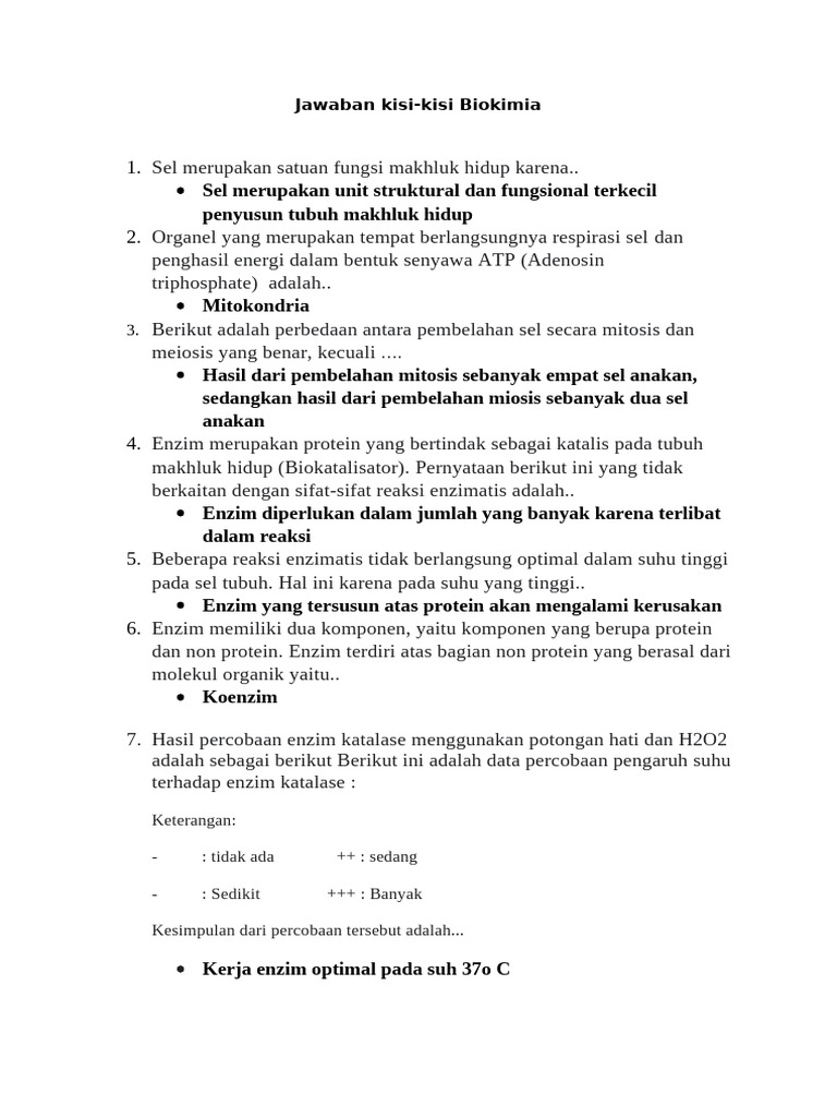 Jawaban Remedi Biokimia UTS | PDF
