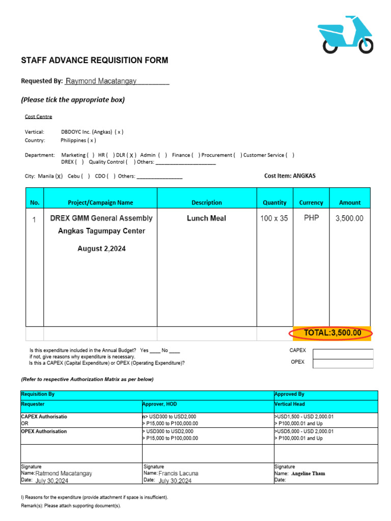 Staff Advance Requisition Form - Update | PDF