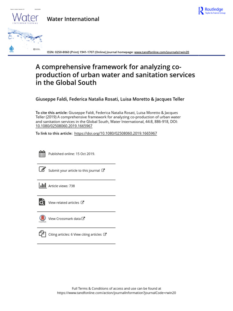 A Comprehensive Framework For Analyzing Co Production Of Urban Water And Sanitation Services In