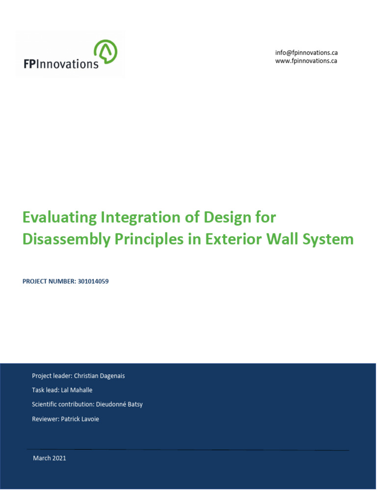 Evaluating Integration of Design For Disassembly Principles in Exterior Wall System | PDF ...