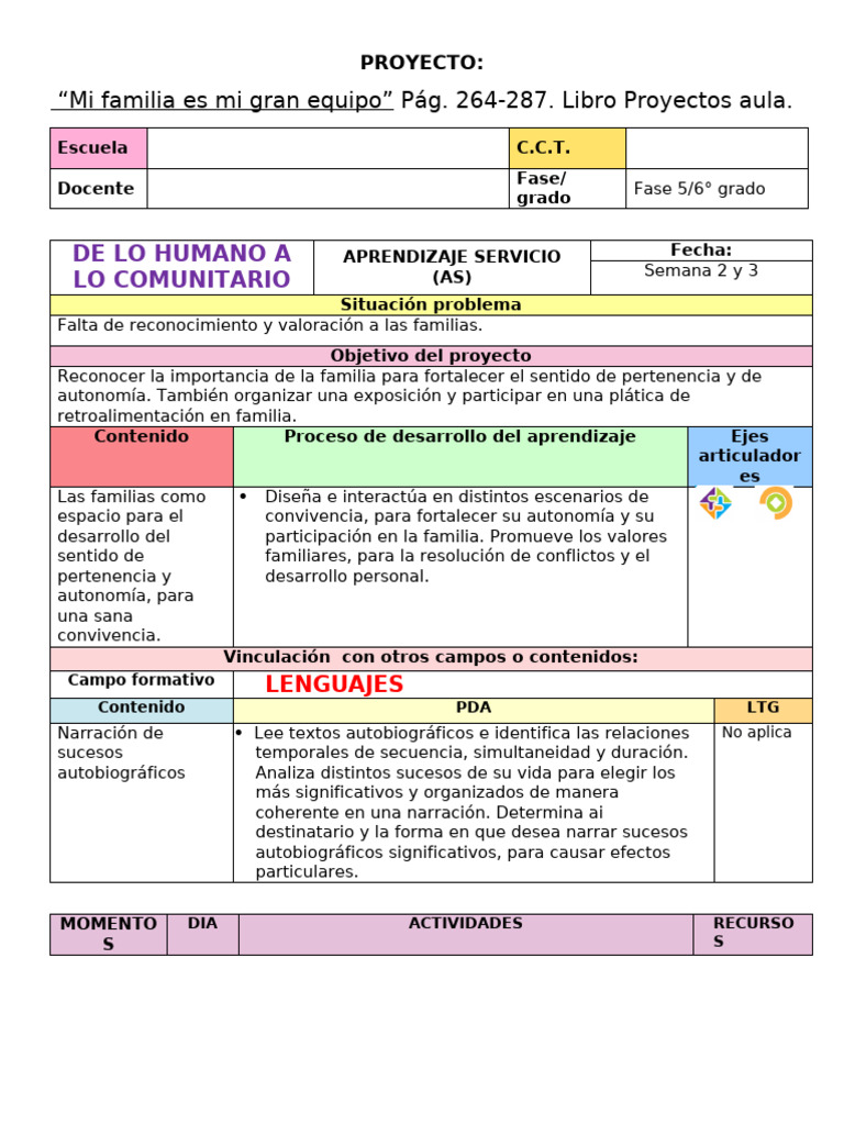 Proyecto: Mi Familia, Mi Gran Equipo | PDF | Evaluación | Crecimiento ...