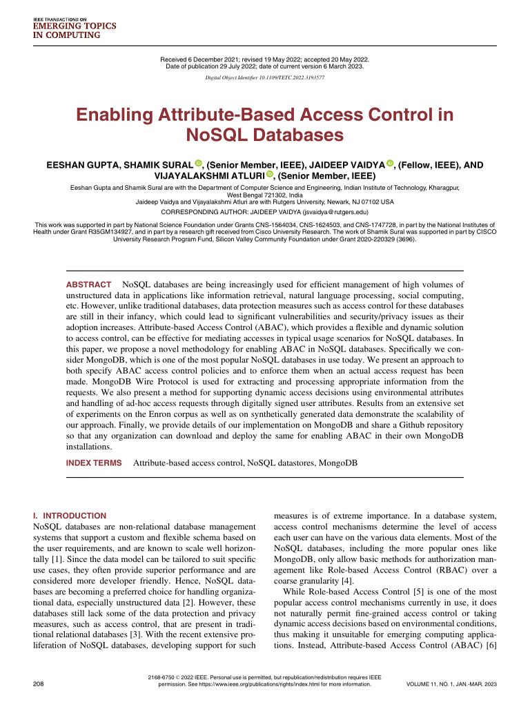 Enabling Attribute-Based Access Control in NoSQL Databases | PDF