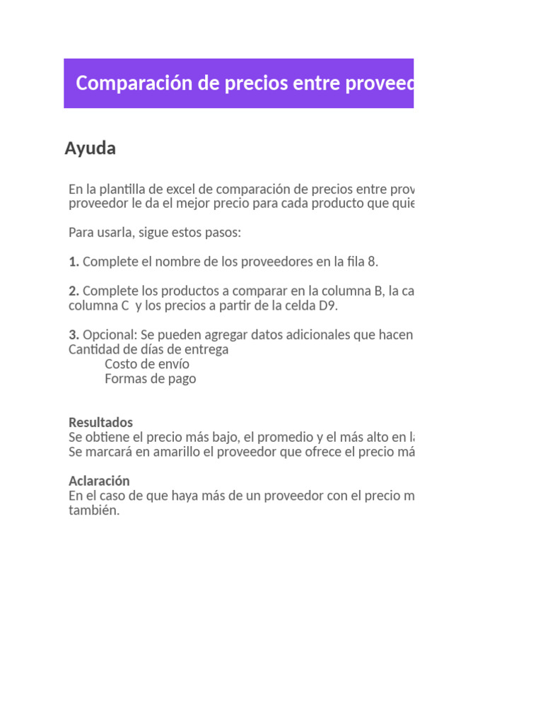 Comparacion de Precios en Excel | PDF