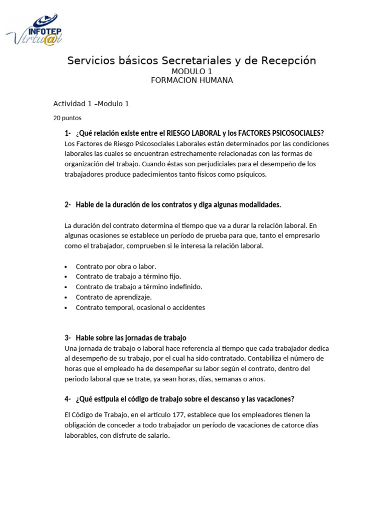 PRIMER ACTIVIDAD Infotep | PDF