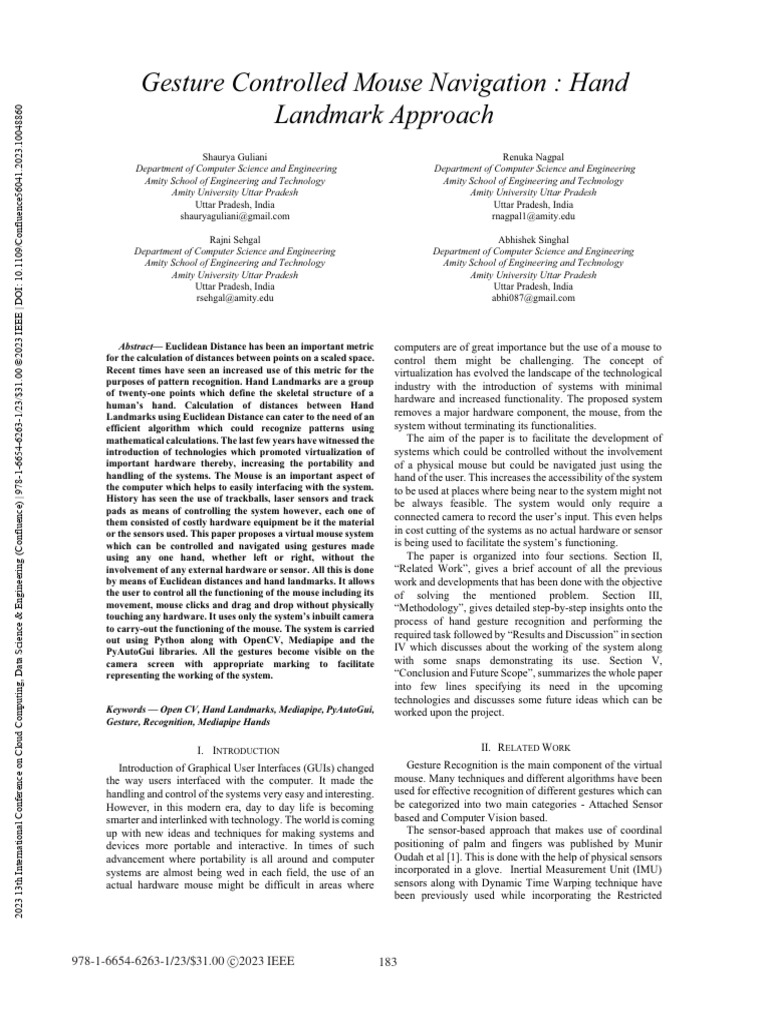 Gesture Controlled Mouse Navigation Hand Landmark Approach | PDF