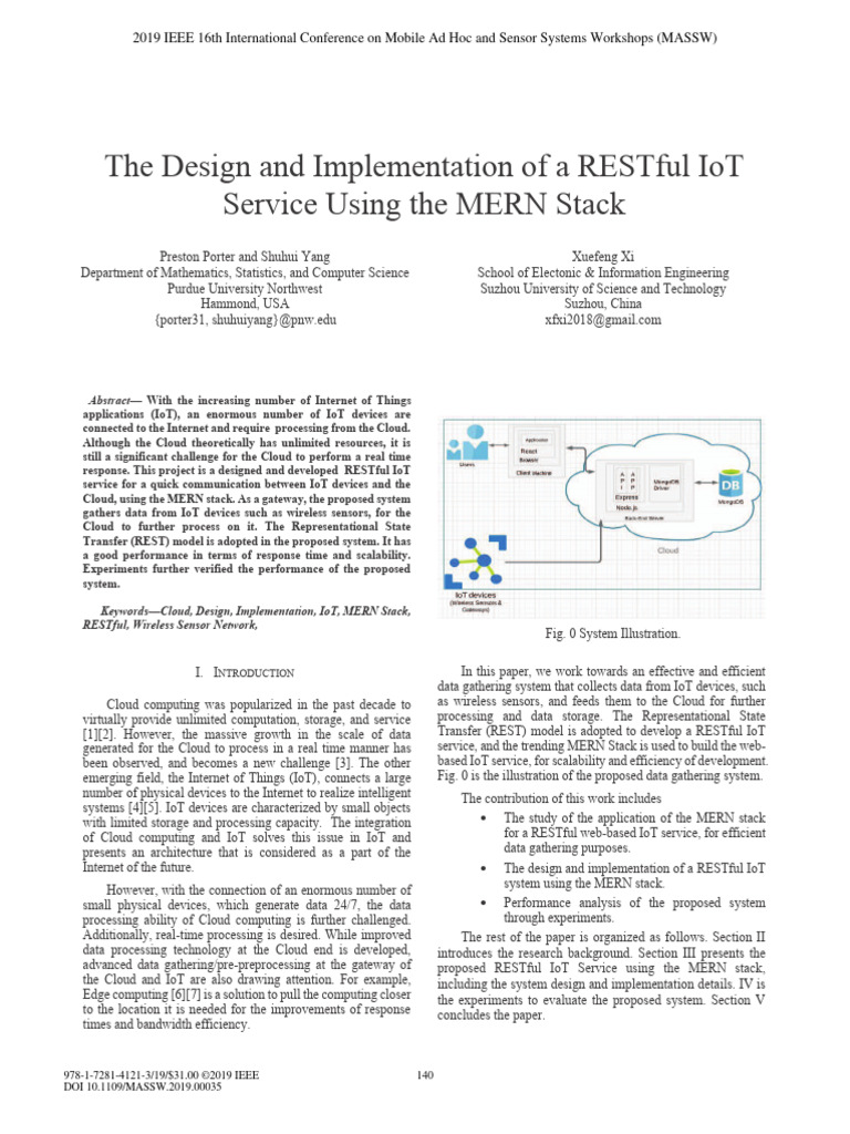 The Design and Implementation of A RESTful IoT Service Using The MERN Stack | PDF