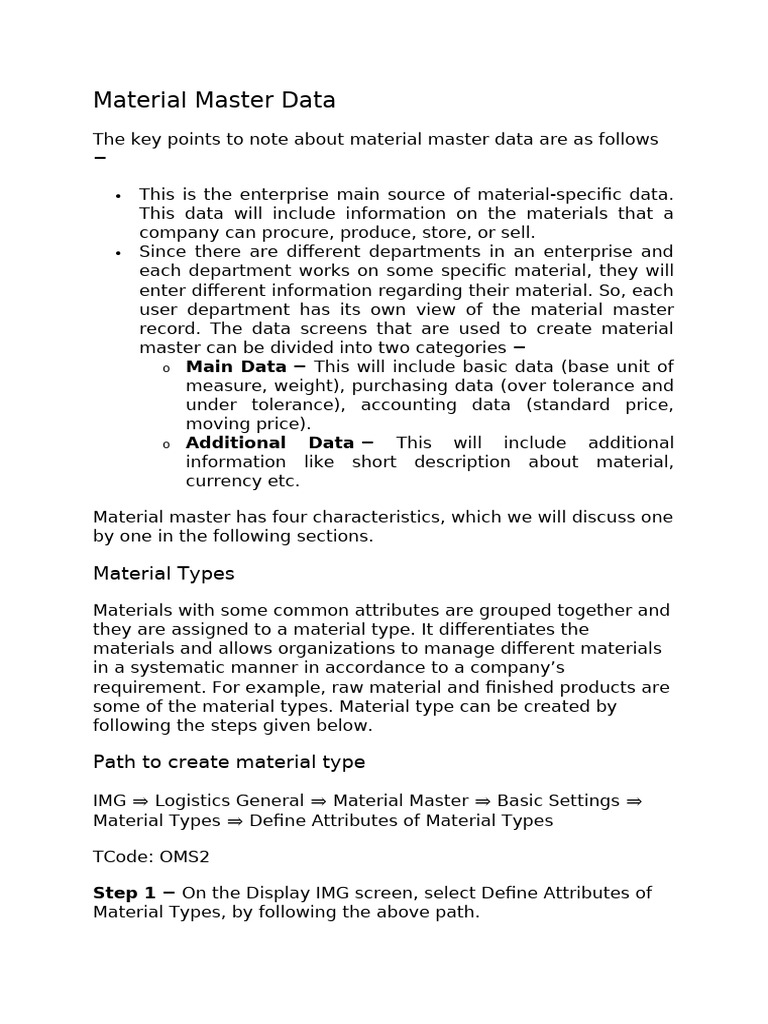 Material Master Data | PDF