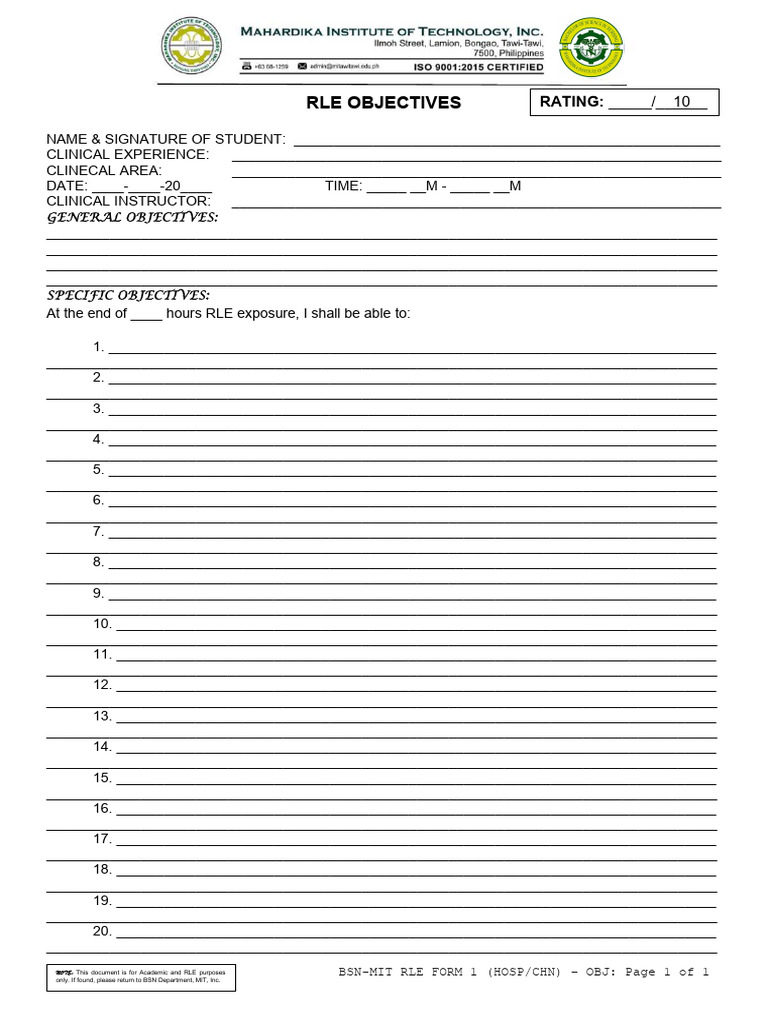 BSN Mit Rle Hospital Forms Part 1 1 | PDF