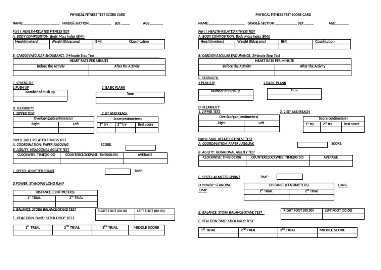 Physical Fitness Test Score Card | PDF