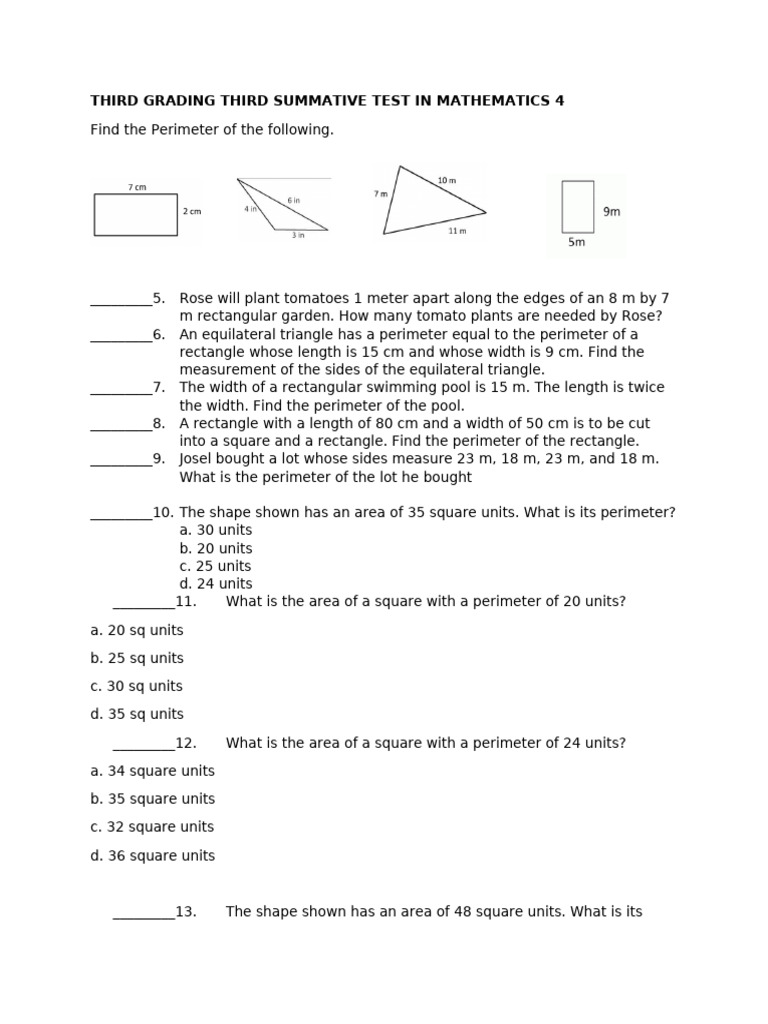 Third Grading Third Summative Test in Mathematics 4 | PDF