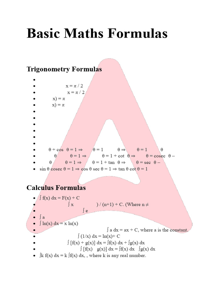 Basic Maths Formulas | PDF