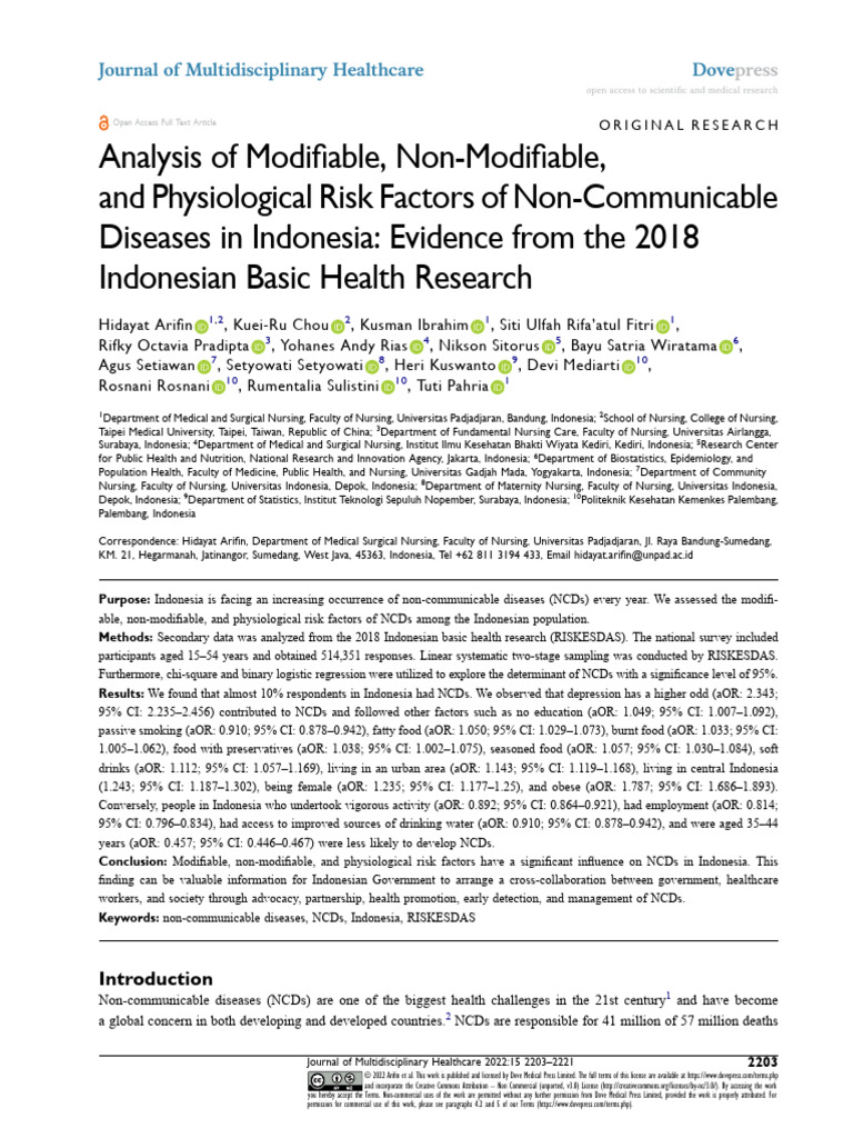 Arifin Et Al 2022 Analysis of Modifiable, Non-Modifiable, and ...