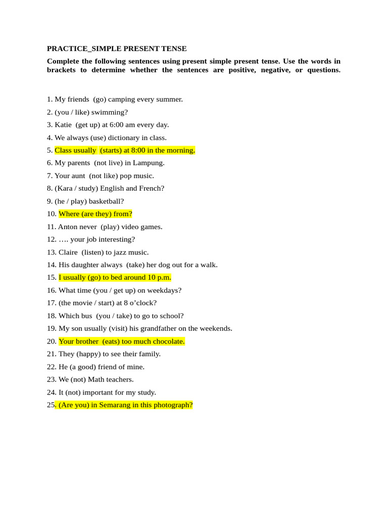 PRACTICE - Simple Present Tense | PDF